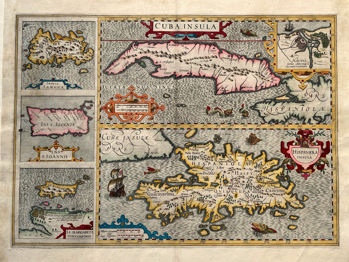 Cuba Hispaniola Puerto Rico Jamaica - Jodocus Hondius - 1607 – Dat ...