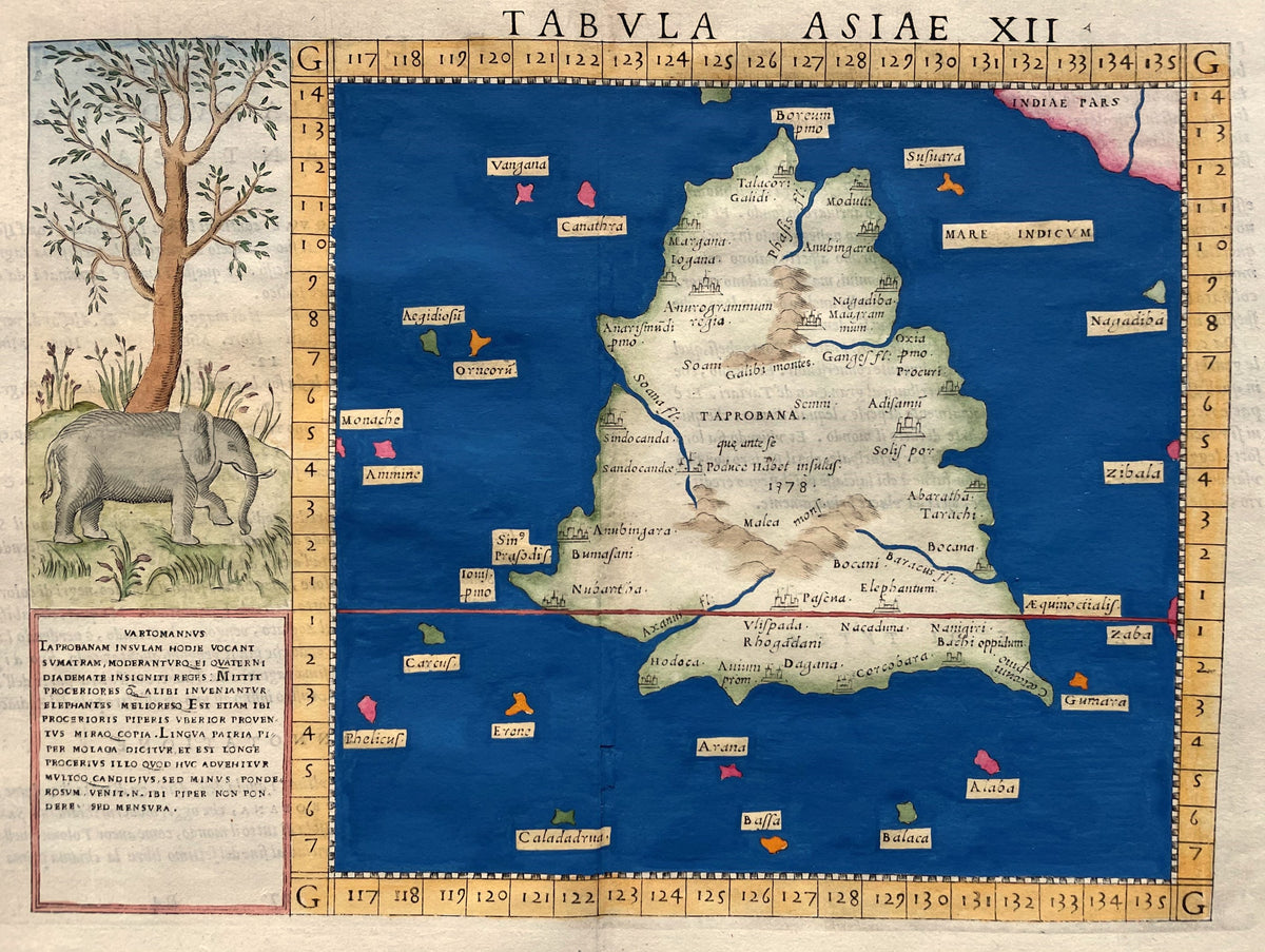 Sri Lanka Ceylon Ptolemy map - Giromalo Ruscelli / Claudius Ptolemaeüs ...
