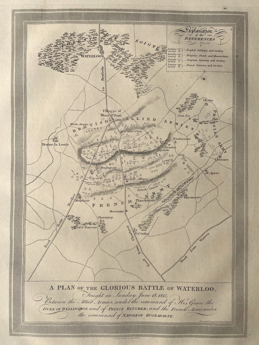België Waterloo Plattegrond van de Slag bij Waterloo Belgium - R Bowye ...