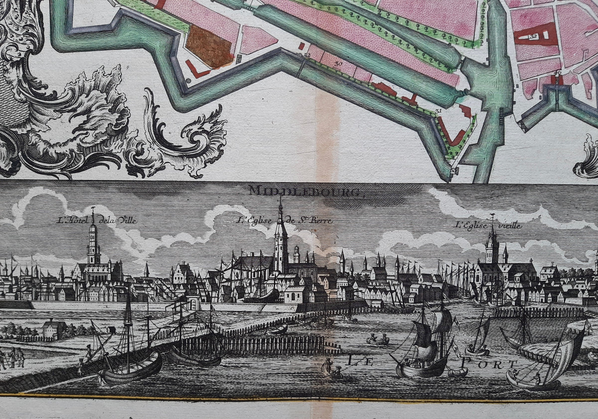 Middelburg Stadsplattegrond en aanzicht - M Seutter - ca. 1730 – Dat ...