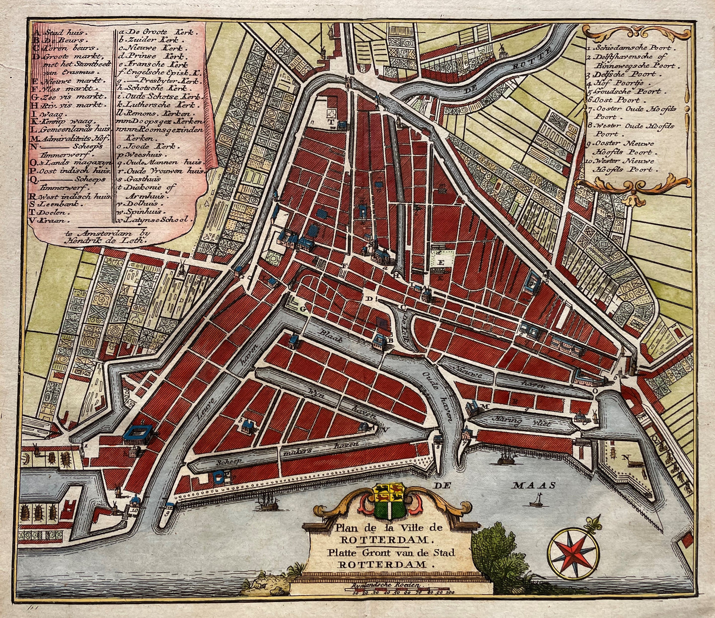 Rotterdam Stadsplattegrond - H de Leth - 1740 – Dat Narrenschip